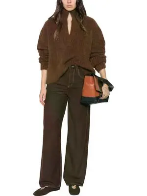 UMA WANG Brushed V-neck Sweater - Brown