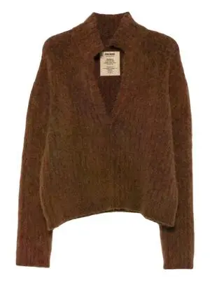 UMA WANG Brushed Finish V-neck Sweater - Brown