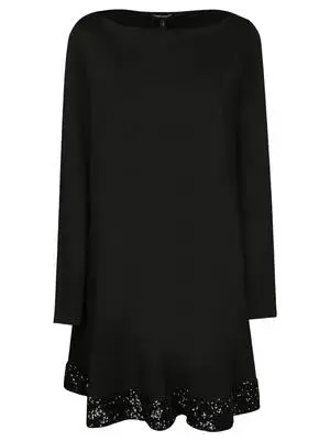 Emporio Armani Boat Neck Midi Dress With Sequin Hem - Black