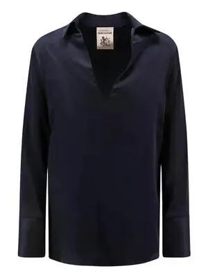 SEMICOUTURE Satin V-neck Shirt - Blue