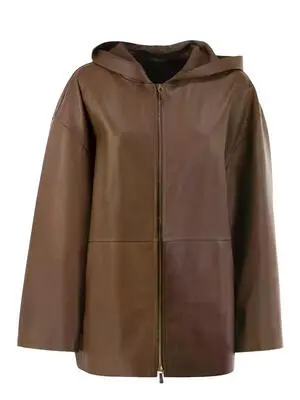 Max Mara Hooded Leather Jacket - Brown