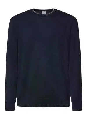 Eleventy Crew Neck Wool Sweater With Contrast Trim - Blue