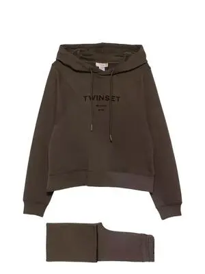 TWINSET Logo Print Drawstring Hoodie And Track Pants Set - Brown