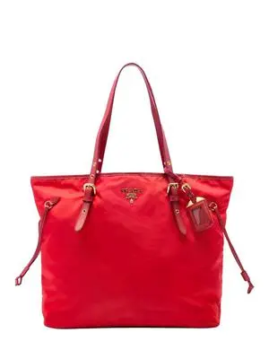Prada Saffiano Trimmed Tessuto Tote Bag - Red