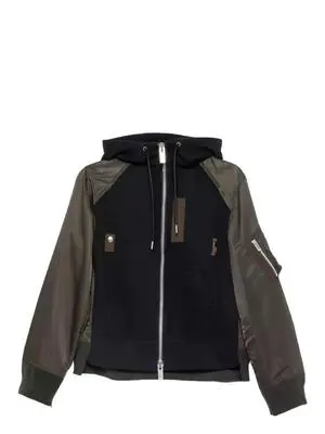 Sacai Panelled Hooded Zip-up Jacket - Black