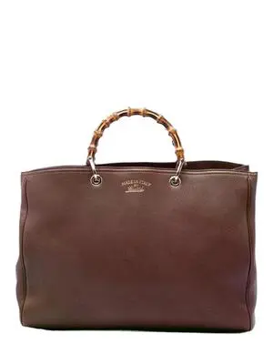 Gucci 2016-2026 Large Calfskin Bamboo Shopper Satchel - Brown