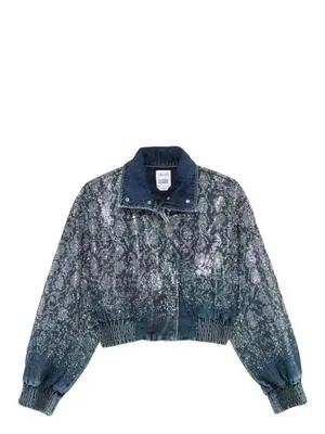 Liu Jo Sequined High Neck Denim Jacket - Blue