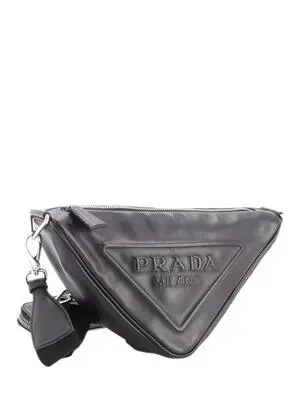 Prada Triangle Logo Zip Leather Small Crossbody Bag - Black