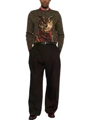 Etro Wool-blend Knit Sweater With Owl Motif - Red
