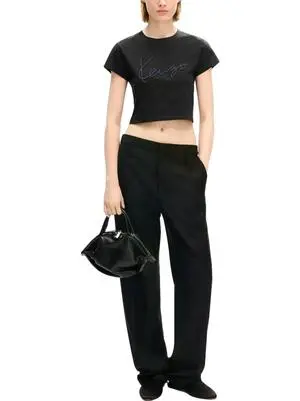 Kenzo Kenzo Cropped T-Shirt With Signature Embroidery Black