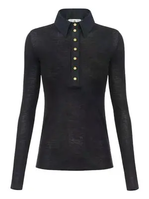 Elisabetta Franchi Knit And Taffeta Polo Shirt With Button Details - Black