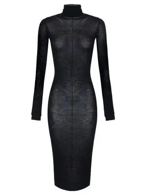 Elisabetta Franchi Knit Midi Dress With Openwork Geometric Patterns - Black