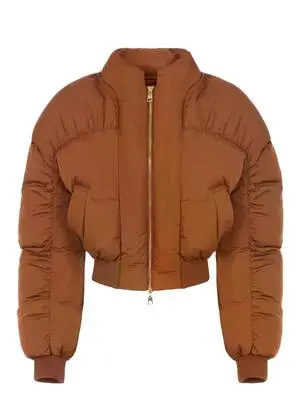 Elisabetta Franchi Down Jacket In Voile Fabric - Brown