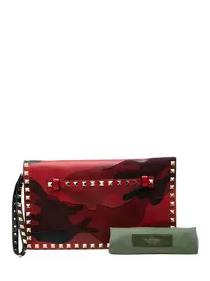 Valentino Garavani Camouflage Rockstud Wristlet Clutch Bag - Red