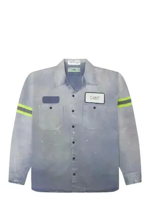 SAINT MXXXXXX Distressed Logo-patch Shirt - Blue