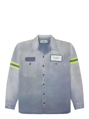 SAINT MXXXXXX Distressed Logo-patch Shirt - Blue