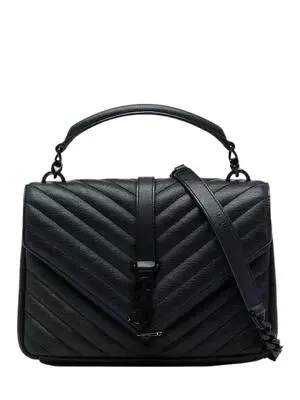 Saint Laurent 2016 Medium Chevron Sheepskin Monogram Monochrome College Bag Satchel Black