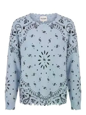 KUJTEN Mela Bandana Print Cashmere Sweater - Blue