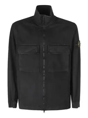 Stone Island 1200024 Stretch Organic Broken Twill Cotton 'old' Effect Overshirt - Black