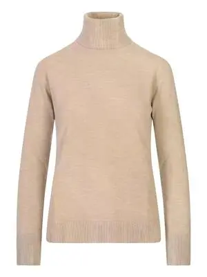 Max Mara Logo-embroidered Elbow-patch High Neck Sweater - Neutrals
