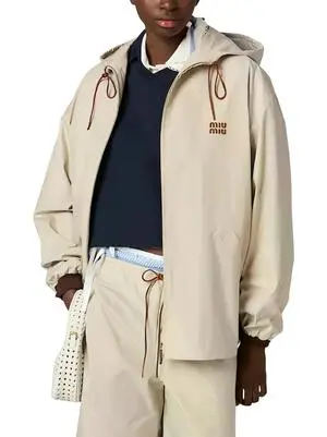 Miu Miu Single-breasted Panama Cotton Caban Jacket - Neutrals
