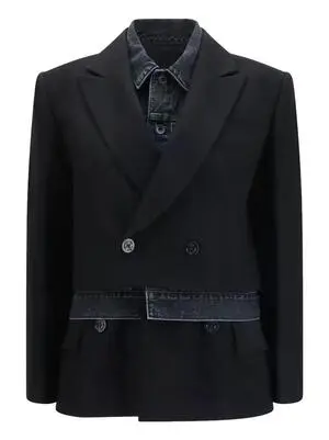 Sacai Denim-panel Blazer - Black