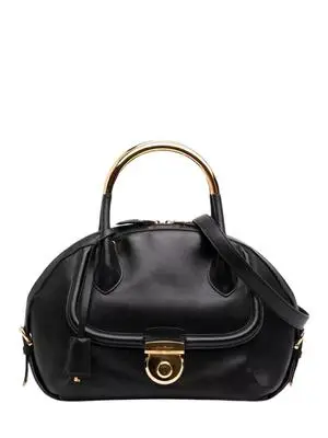 FERRAGAMO 2000-2026 Leather Fiamma Satchel - Black