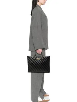 Gucci 2016-2026 Medium Gg Marmont Matelasse Diagonal Calfskin Shopping Tote Satchel - Black