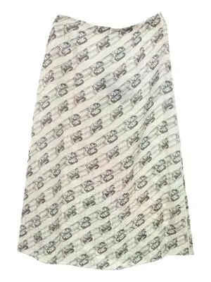 Fendi Silk Printed Skirt - White