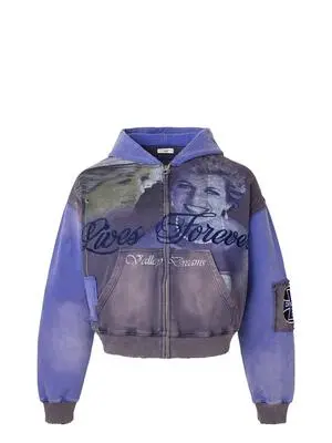 VALE FOREVER Vale Forever Zip Up Hoodie With Graphic Print Blue