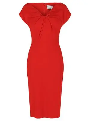 Alexander McQueen Twist-detail Crepe Midi Dress - Red