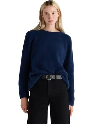 Quince Quince Cashmere Silk Boucle Relaxed Crewneck Sweater Soft Navy