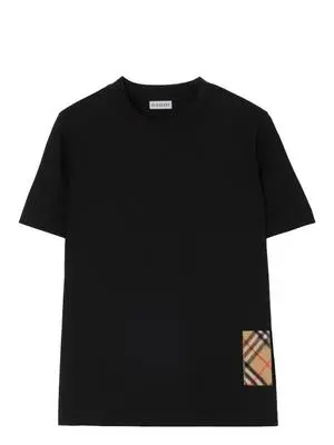 Burberry Check Cashmere Patch Cotton T-shirt Black