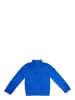 TRAMP IN DISGUISE Freja Hand-knitted Mohair Jumper With Floral Embellishments - Blue