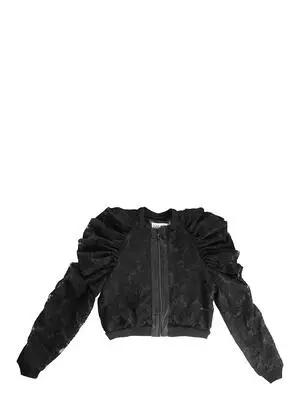 TRAMP IN DISGUISE Fleur Embroidered Organza Bomber Jacket - Black