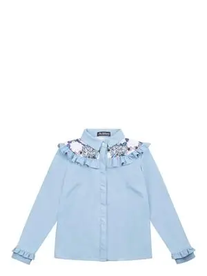 TRAMP IN DISGUISE Elba Frill Shirt With Printed Yoke - Blue