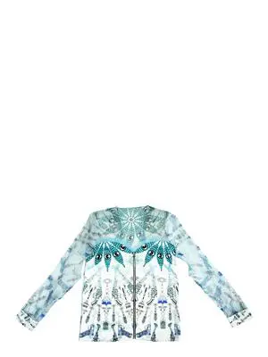 TRAMP IN DISGUISE Flirt Blouse With Sweetheart Neckline And Digital Print - Silver