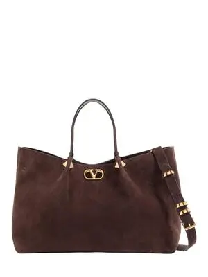 Valentino Garavani Large Suede Vlogo Signature Tote Bag - Brown