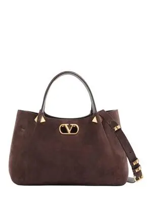 Valentino Garavani Small Suede Vlogo Signature Tote Bag - Brown