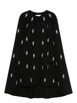 Marina Rinaldi Virgin Wool Embellished Cape Coat - Black