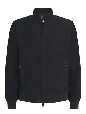 Pal Zileri Suede Bomber Jacket With Stand Collar - Navy