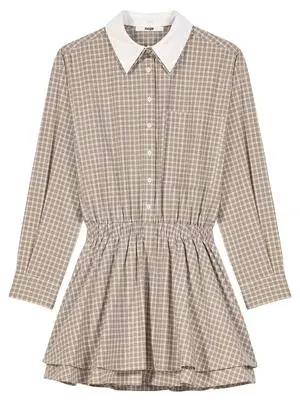 Maje Cotton Check Mini Shirt Dress - Beige