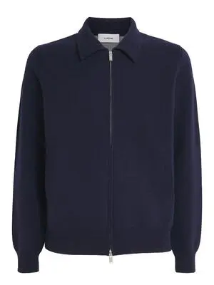 LARDINI Wool-blend Zip-up Overshirt - Navy