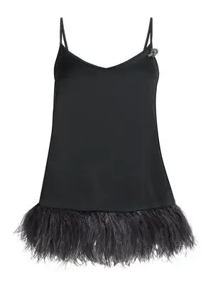 Fabiana Filippi Satin Blouse With Ostrich Feather Trim - Grey