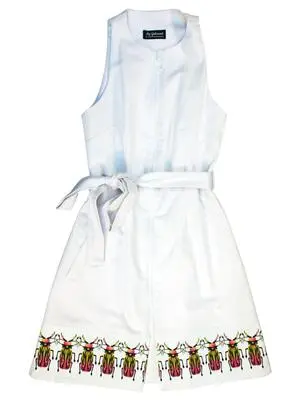 TRAMP IN DISGUISE Josefa Dress Denim Beetle Print Belted Zip-up - White