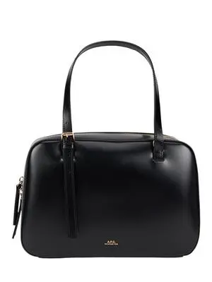 A.p.c. Shiny Calfskin Leather Handbag With Zip Closure And Two Handles - Black
