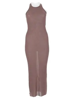 Rick Owens Sleeveless Sheer Ribbed Knit Maxi Dress - Grey