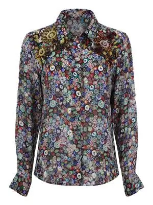 DRIES VAN NOTEN DRIES VAN NOTEN Printed Silk-Blend Button-Front Blouse
