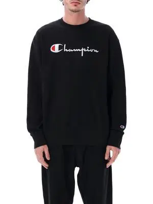 Champion Crewneck Sweatshirt With Embroidered Chest Logo - Nero