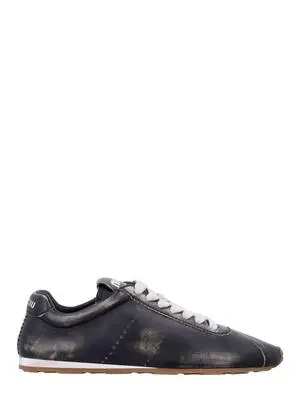 Miu Miu 100% Lamb Leather Lace Up Sneakers - Nero